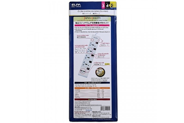 Ổ cắm điện ELPA ESU-VNI43 (4 ổ điện, 5 công tắc, 3m, 2 x USB) - META.vn
