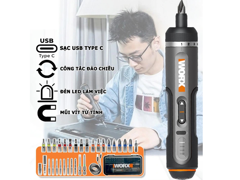 Máy vặn vít dùng pin 4V Worx WX242 - META.vn