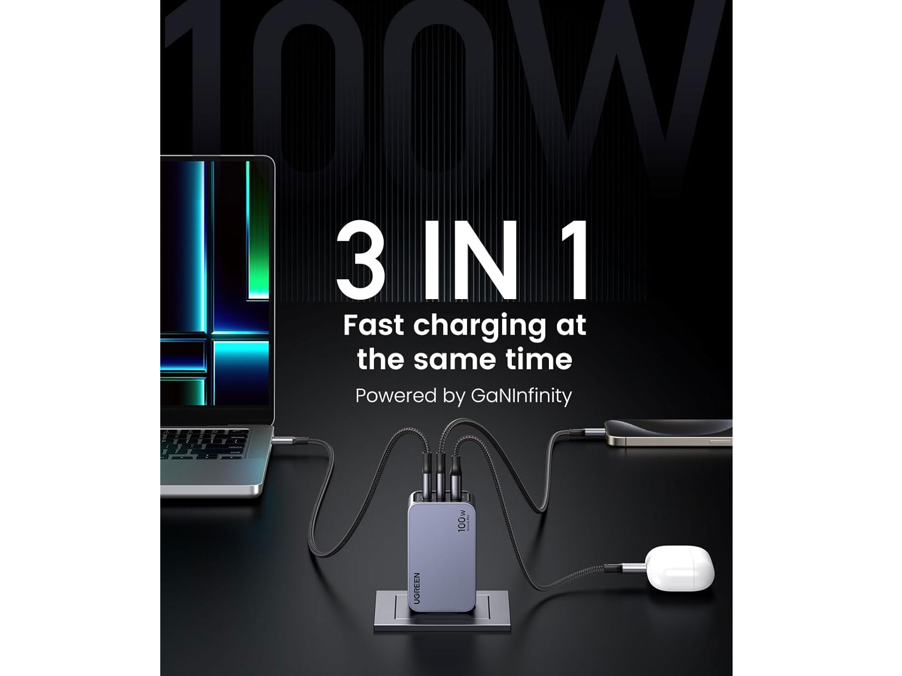 Bộ sạc GaN Ugreen 100W Nexode Pro X757 2C1A (25873) - META.vn