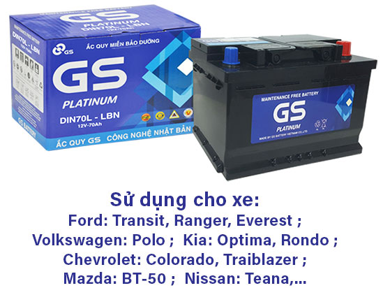 Ắc quy khô ô tô GS DIN70L-LBN (12V - 70AH, cọc trái) - META.vn