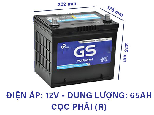 Ắc quy khô ô tô MF GS 75D23R (12V - 65AH, cọc phải) - META.vn